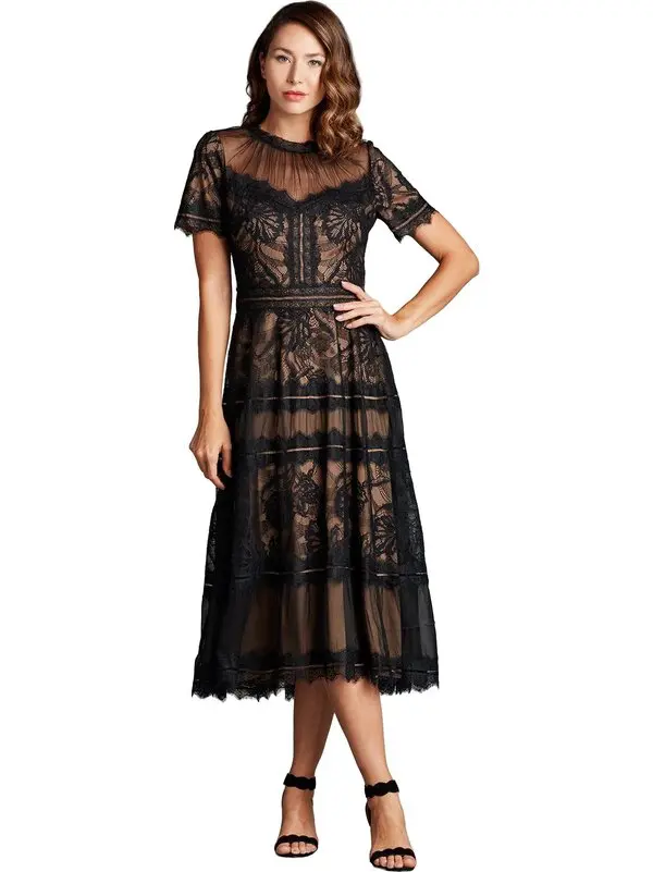 Tadashi Shoji Camilla Tea-length Dress - Black/nude