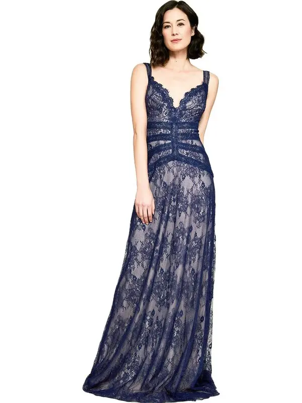 Tadashi Shoji Dutton Strap Lace Gown - Notte/nude