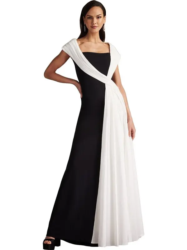 Tadashi Shoji Mckenna Draped Sash Gown - Ivory/black