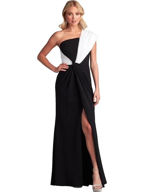 Tadashi Shoji Dunne Twist Drape Gown - Ivory/black
