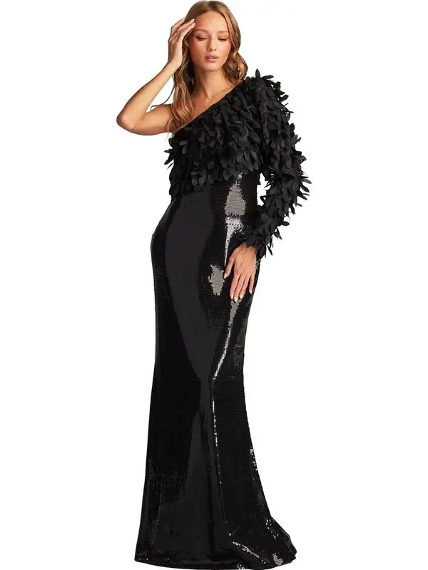 Tadashi Shoji Devi Textured Sequin Gown - Black