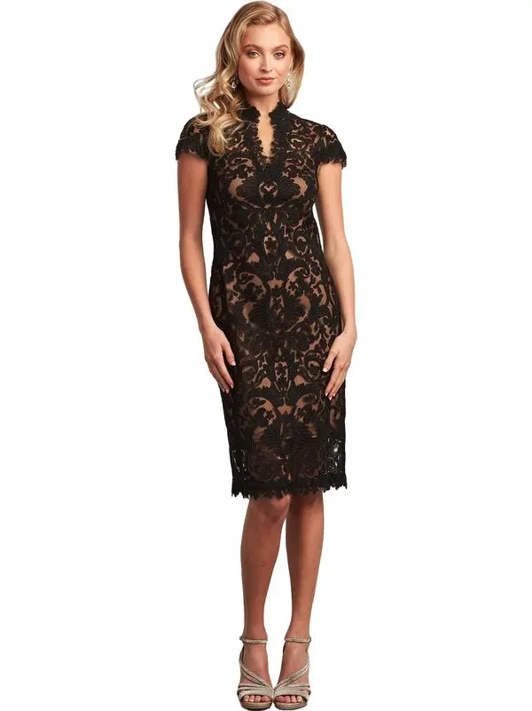 Tadashi Shoji Cragg Keyhole Embroidered Dress - Black/nude