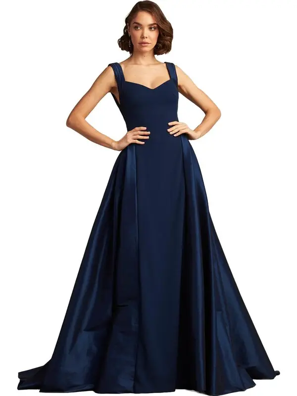 Tadashi Shoji Beaumont Pleated Back Ball Gown - Navy