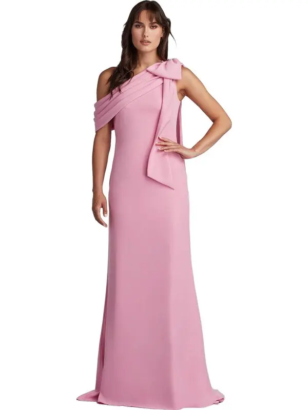 Tadashi Shoji Cassia Bow-shoulder Crepe Gown - Candy Pink