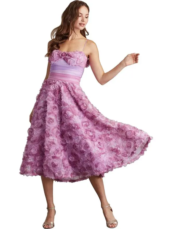 Tadashi Shoji Serie Rosette Appliqué Midi Dress - Water Lily