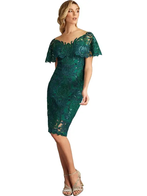Tadashi Shoji Gidare Sequin Embroidered Illusion Dress - Tea Leaf