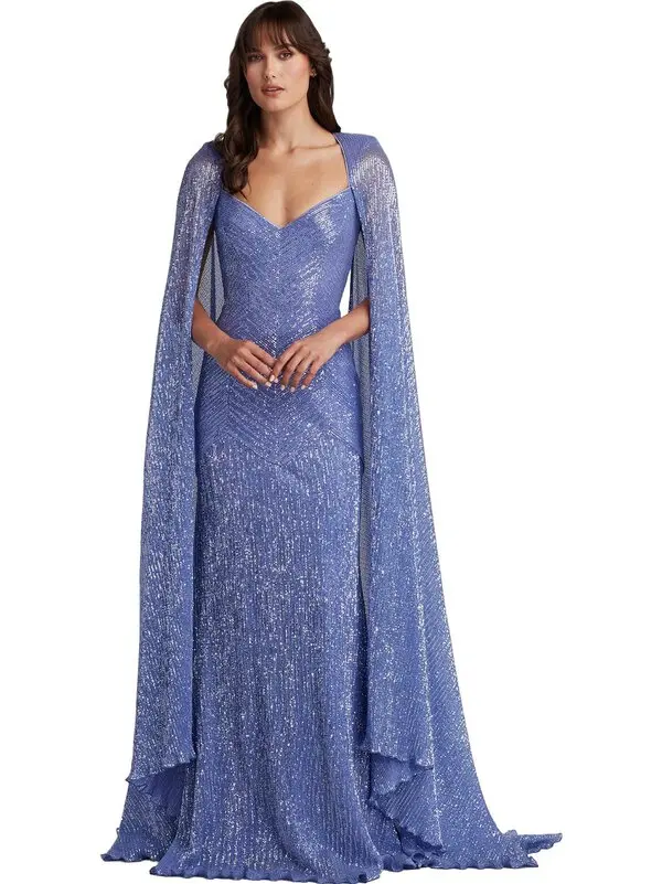 Tadashi Shoji Isilay Sequin Cape Sleeve Gown - Lilac