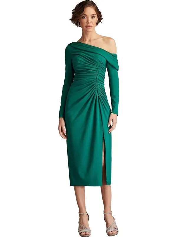 Tadashi Shoji Blume Gathered Midi Dress - Emerald