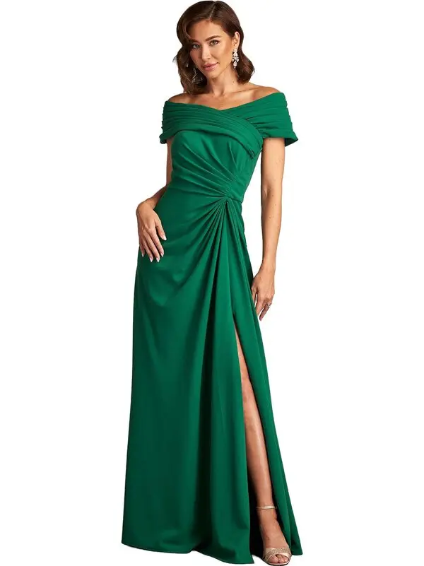 Tadashi Shoji Marion Draped Crepe Gown - Bamboo