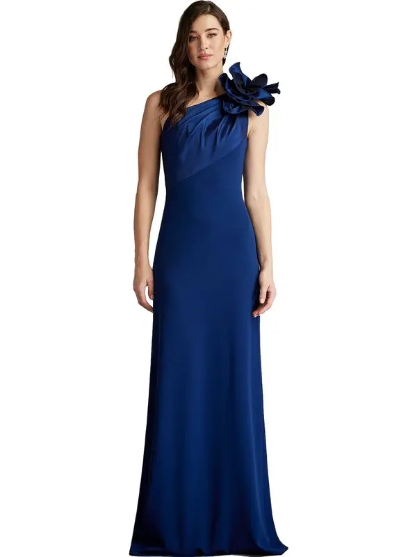 Tadashi Shoji Korra One-shoulder Contrast Gown - Navy