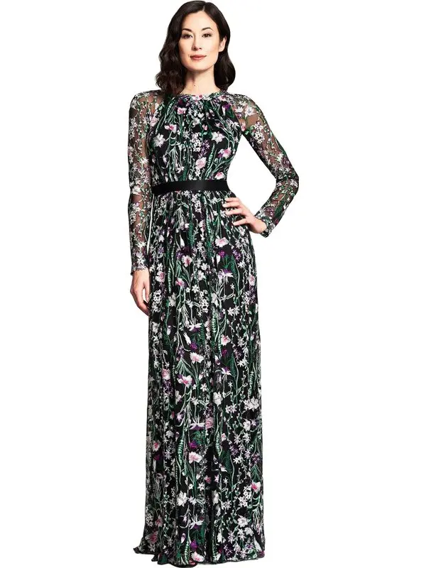 Tadashi Shoji Maiya Embroidered Floral Gown - Black