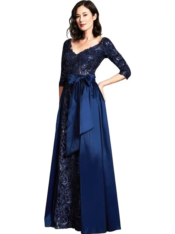 Tadashi Shoji Bashira Draped Bow Gown - Midnight