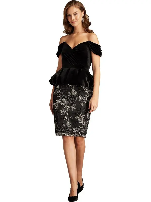 Tadashi Shoji Selah Off Shoulder Peplum Dress - Black/silver