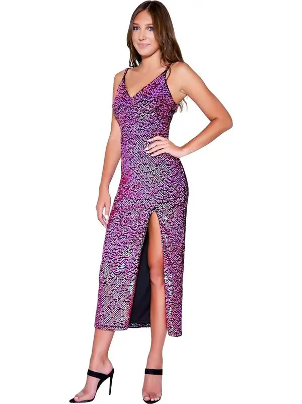Tadashi Shoji Richie Sequin Strap Midi Dress - Hot Pink