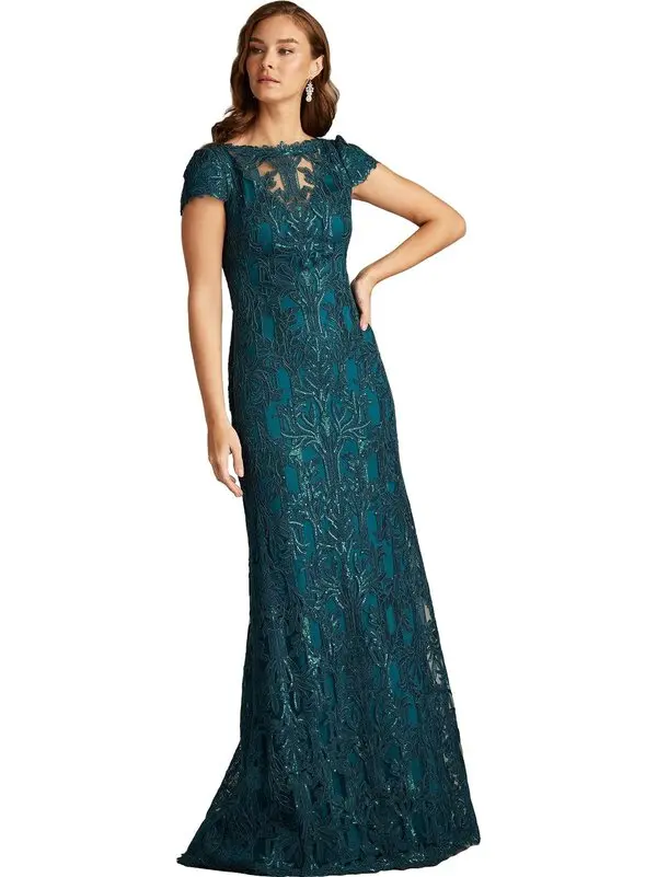 Tadashi Shoji Garwood Sequin Embroidered Gown - Tea Leaf