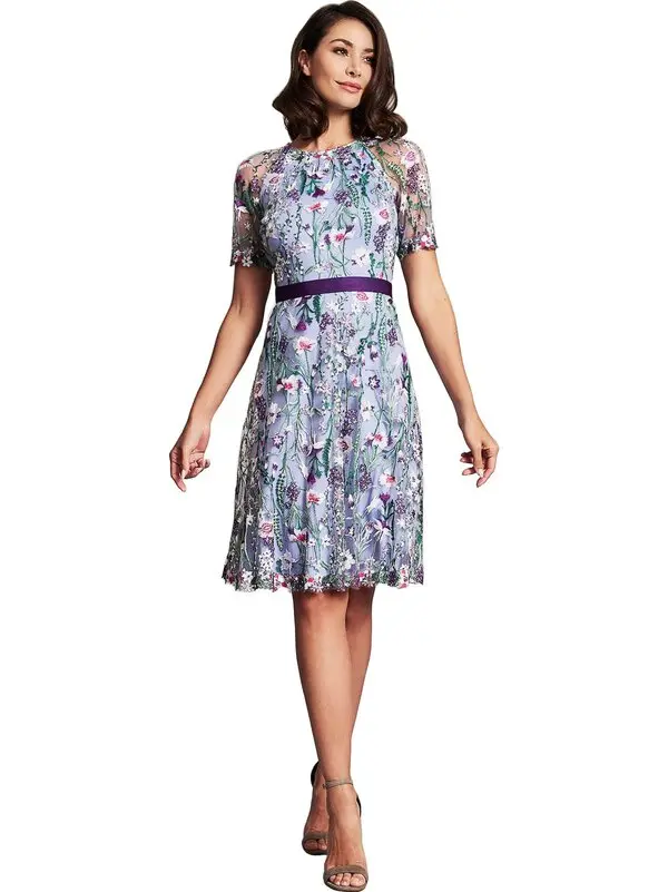 Tadashi Shoji Maiya Embroidered Floral Dress - Deep Violet