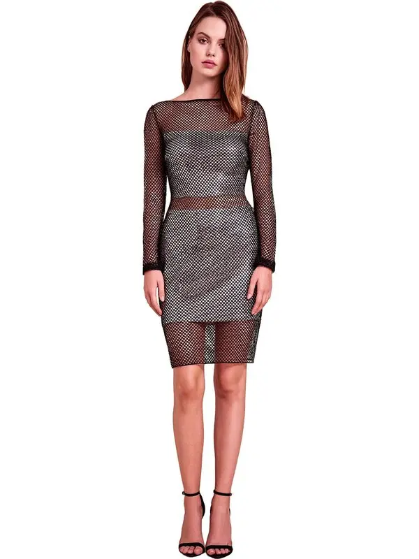 Tadashi Shoji Summer Metallic Set Fishnet Dress - Black/silver