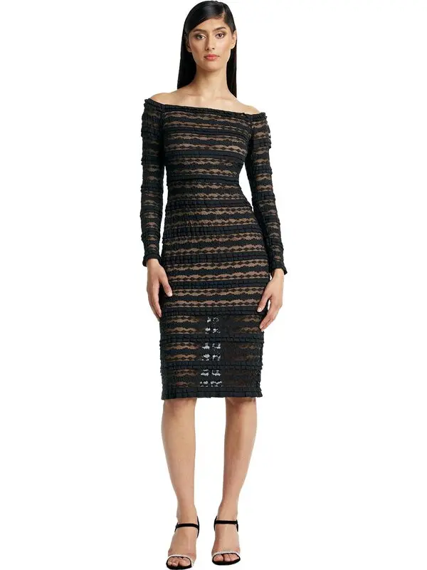 Tadashi Shoji Adina Sheer Panel Dress - Black/nude