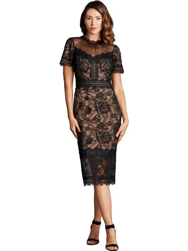 Tadashi Shoji Camilla Pencil Midi Dress - Black/nude