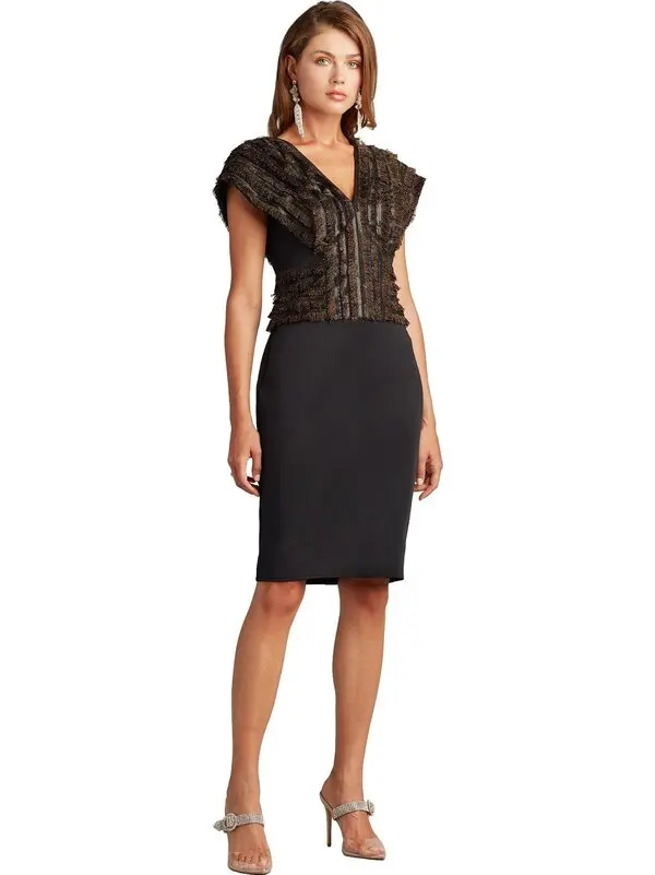 Tadashi Shoji Bethia Silken Fringe Dress - Black/bronze