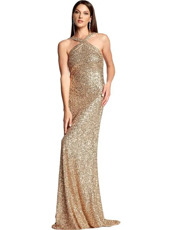 Tadashi Shoji Hawke Sequin Mesh Gown - Copper