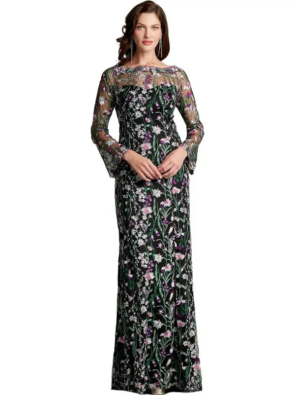Tadashi Shoji Latham Floral Embroidered Tulle Gown - Black