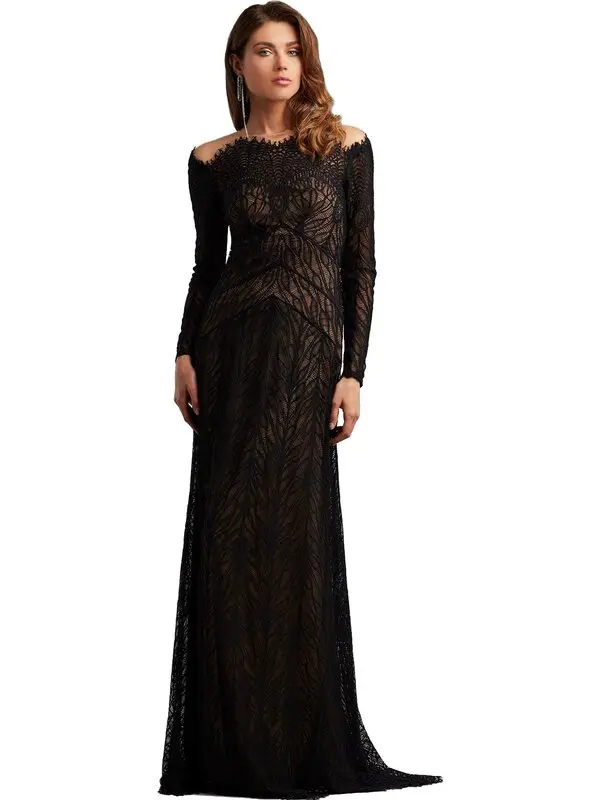 Tadashi Shoji Marvin Illusion Lace Gown - Black/nude