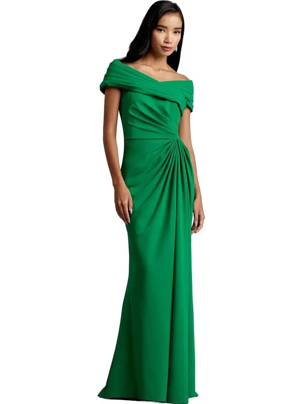 Tadashi Shoji Marion Draped Crepe Gown - Pine