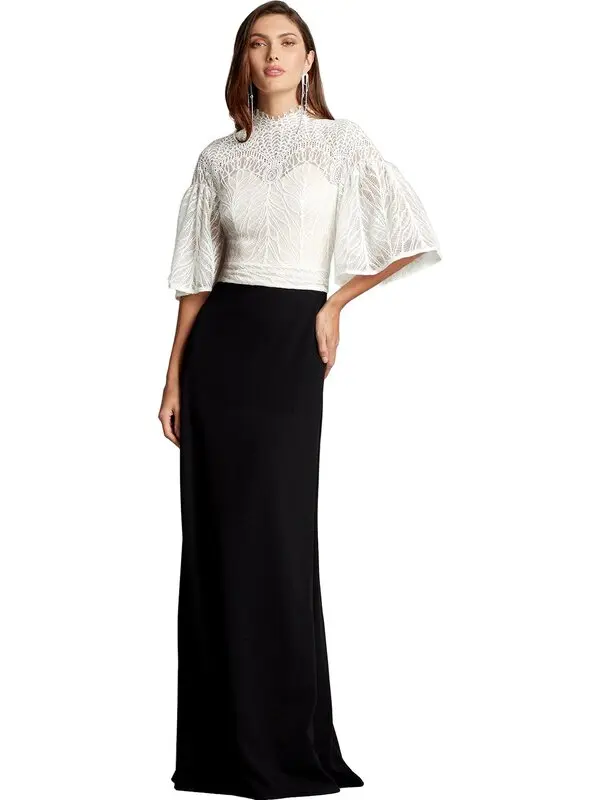 Tadashi Shoji Angelo Contrast Illusion Gown - White/black