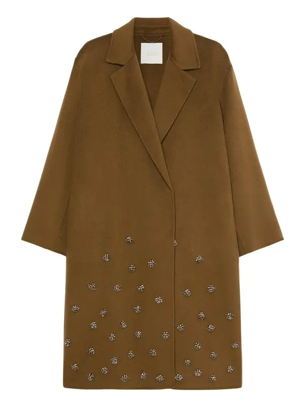 Marina Rinaldi Virgin Wool Embellished Coat - Brown