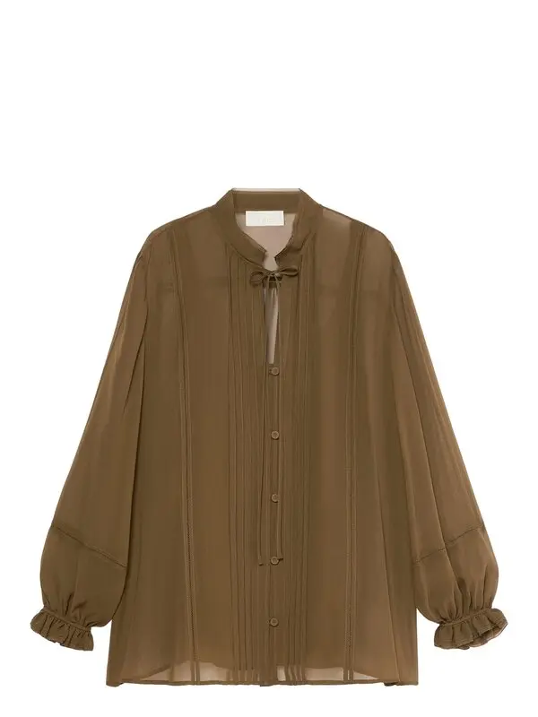 Marina Rinaldi Silk Tie-neck Blouse - Brown