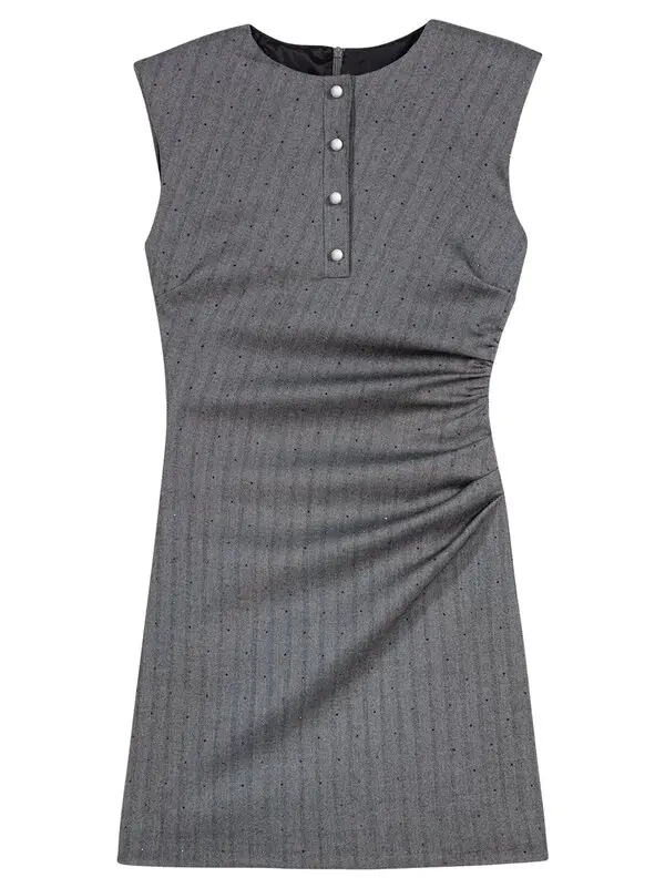 Maje Gathered Rhinestone Mini Dress - Black