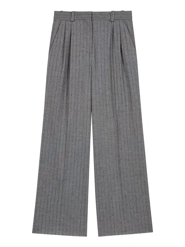 Maje Rhinestone Wide-leg Tailored Trousers - Black