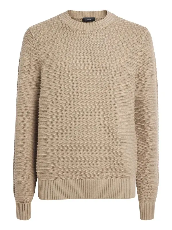 Vince Cotton-cashmere Waffle Knit Crew Neck Sweater - Brown