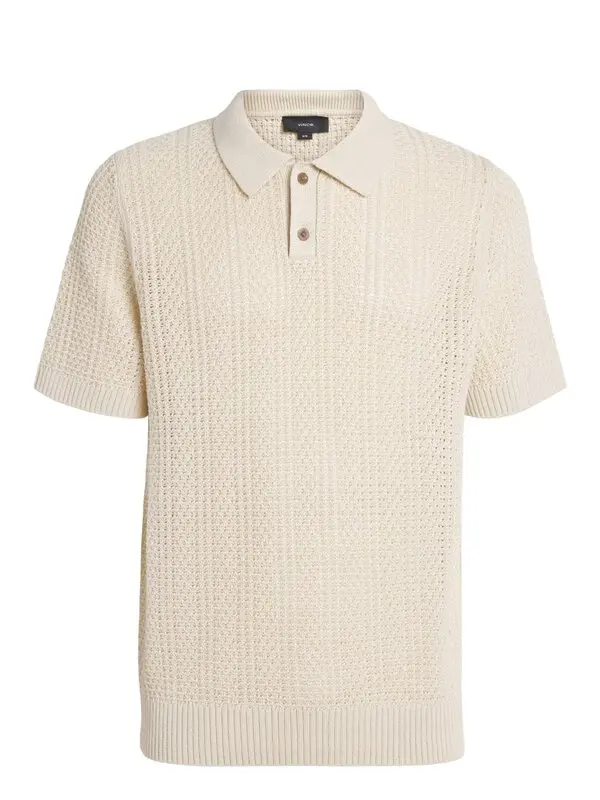 Vince Cotton Crochet Knit Polo Shirt - Beige