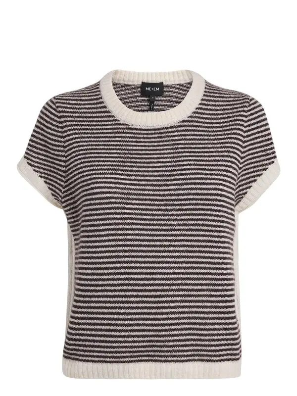 ME+EM Merino Wool-blend Striped T-shirt - Brown