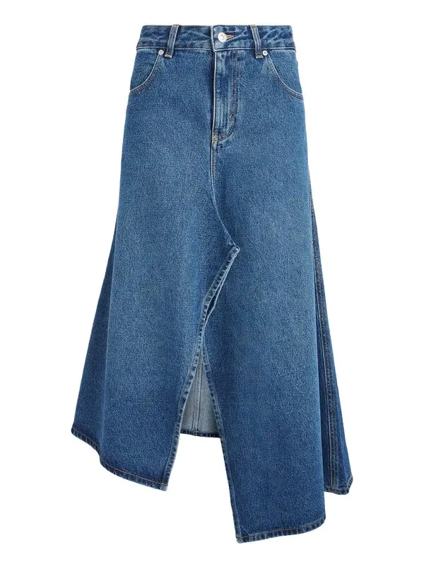 Victoria Beckham Asymmetric Panelled Denim Midi Skirt - Blue