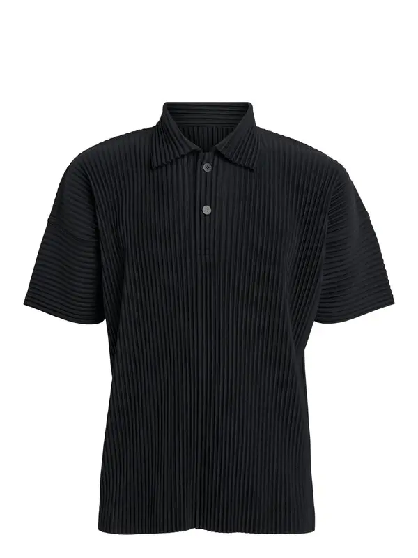 Issey Miyake Pleated Polo Shirt - Black