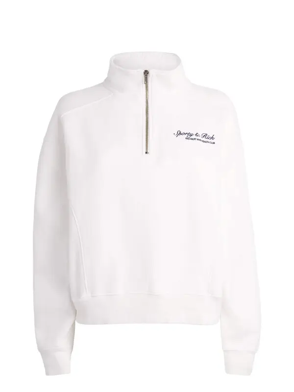 SPORTY & RICH Embroidered Quarter-zip Sweatshirt - White