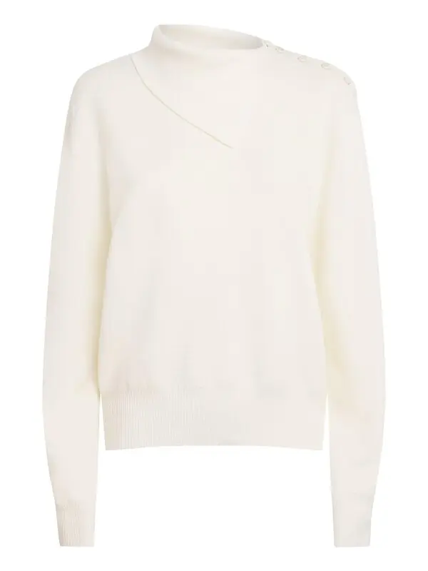 RÓHE Asymmetrical Collar Merino Wool Polo Sweater - Ivory