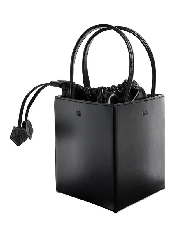 TALEL PARIS Leather Triangle Top-handle Bag - Black