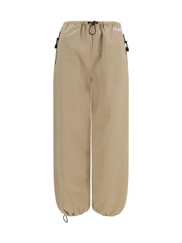 Miu Miu Elasticated Waist And Hem Cotton Gabardine Pants - Cream