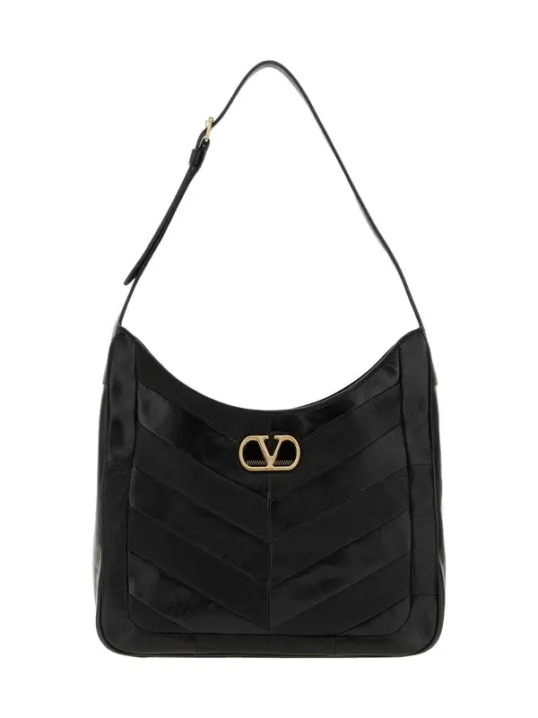 Valentino Garavani Leather Vlogo Signature Shoulder Bag - Black