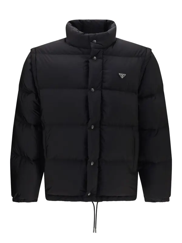 Prada Puffer Jacket Re-nylon With Triangle Logo - Black