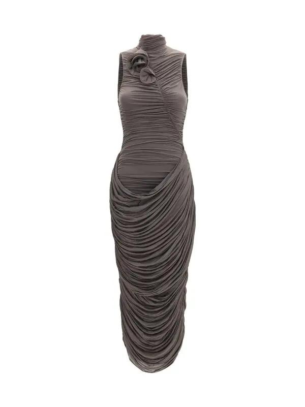Magda Butrym Draped High-neck Midi Dress - Gray