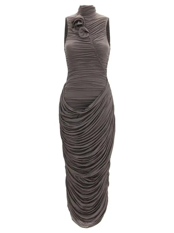 Magda Butrym Draped High-neck Midi Dress - Gray