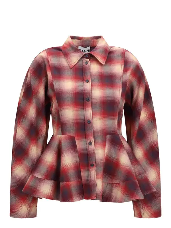 GANNI Peplum Flannel Shirt - Multicolor