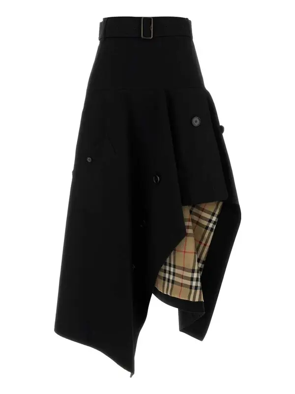 Burberry Gabardine Belted Asymmetrical Skirt - Black