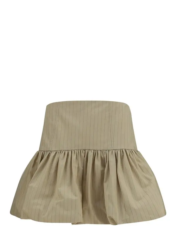GANNI Ruffled Mini Skirt With Striped Waistband - Cream