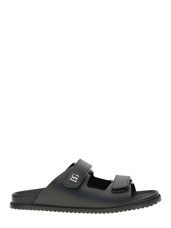 Dolce & Gabbana Calfskin Leather Sandals With Dg Logo - Black